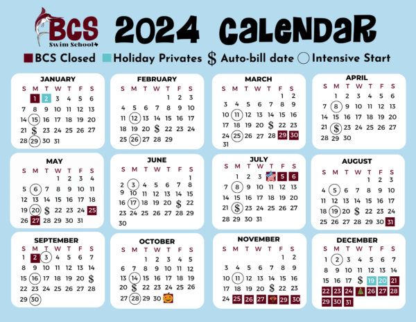Calendar - BCS Swim School - Year-Round Swim Lessons Bryan/College Station