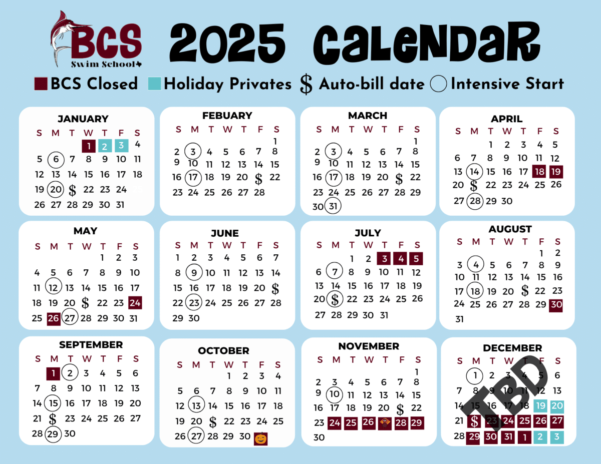 Calendar - BCS Swim School - Year-Round Swim Lessons Bryan/College Station